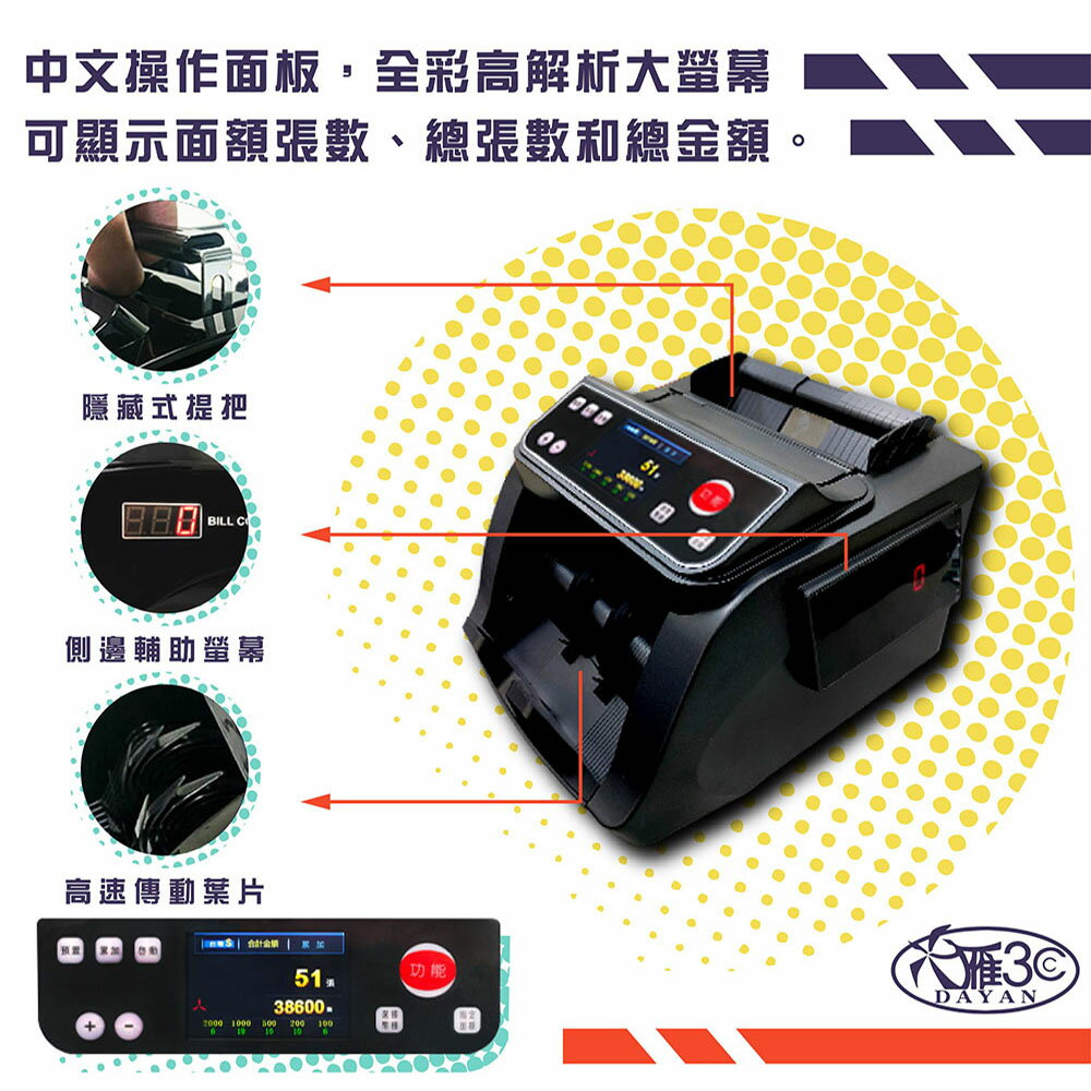 【DAYAN 大雁】DY-8688台幣專用點驗鈔機(總計金額 面額分鈔 面額顯示 張數預置 張數累計 張數清點) | DAYAN 3C直營店 | 樂天市場Rakuten