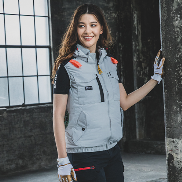 BURTLE 空調服連帽背心 淺灰 AC1154-60 作業服 戶外 降溫 露營 爬山 施工 工程作業 | MUSASHI職人的店 | 樂天市場Rakuten