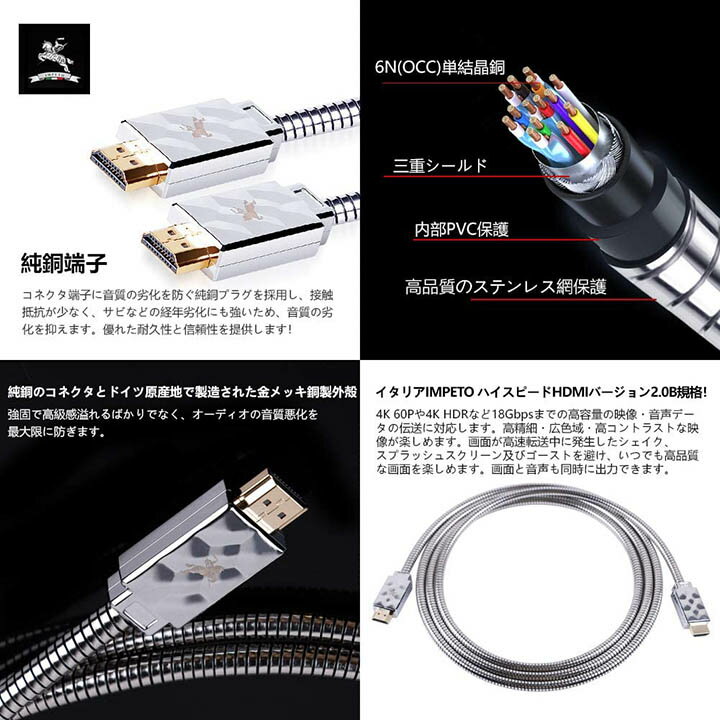 IMPETO【日本代購】意大利 立體影視音頻線HDMI 2.0b 1m - 德國製 | 綠野春風百貨場直營店 | 樂天市場Rakuten