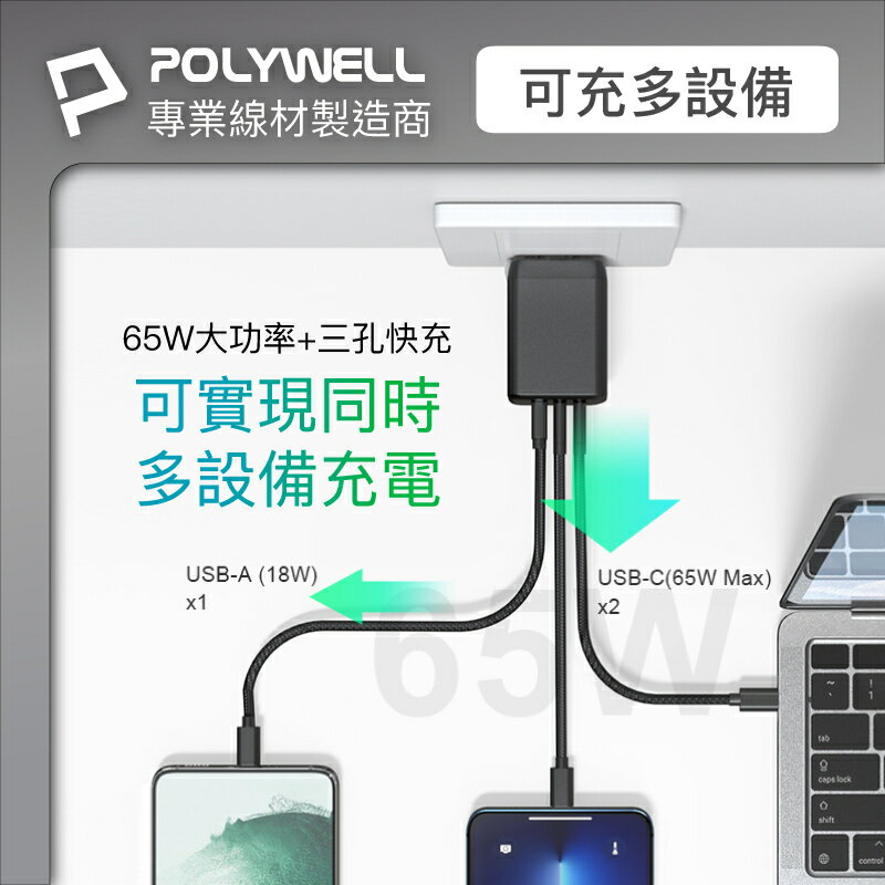POLYWELL 65W三孔PD快充組 PD充電頭+Type-C充電線 適用iPad 安卓 筆電 寶利威爾 台灣現貨【全館299免運＋領券再折】 | POLYWELL 寶利威爾官方旗艦店 ...