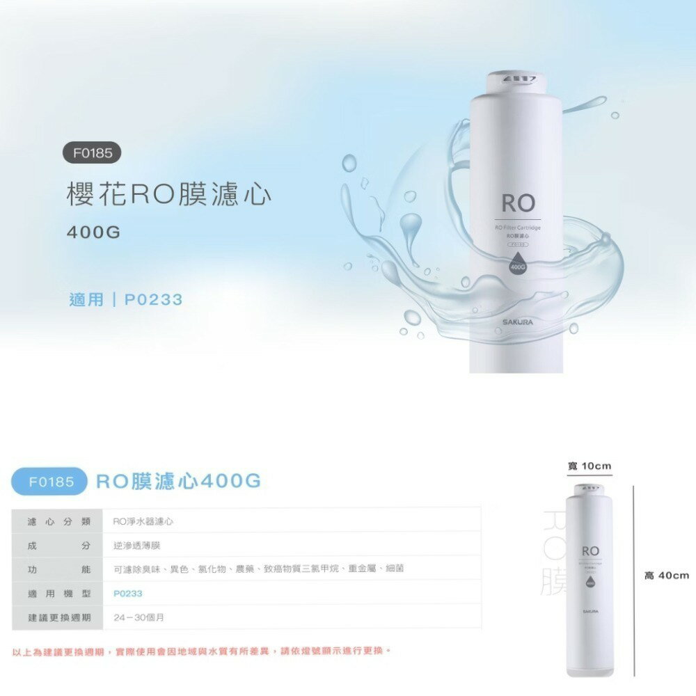 【點數10%回饋】【櫻花SAKURA】【F0185】 RO膜 (400G) 濾心 濾芯 P0233 P9233 專用 | 玖玖廚坊 | 樂天市場Rakuten