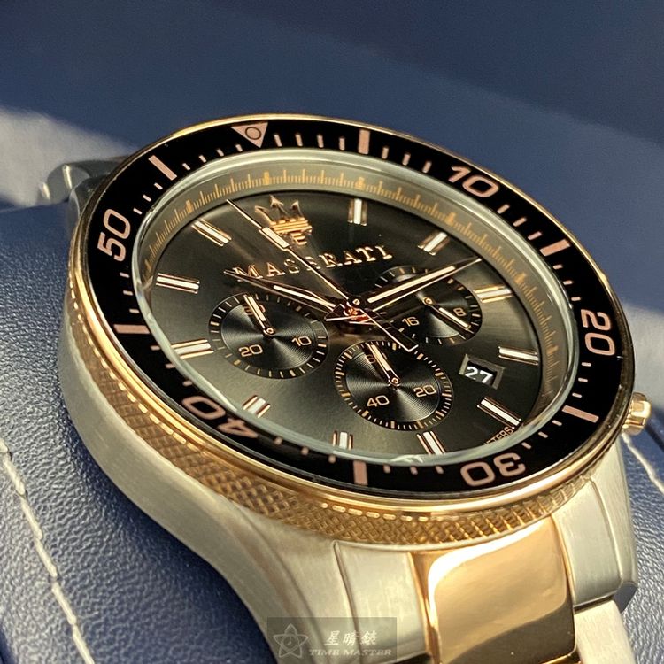點數9%★MASERATI瑪莎拉蒂男錶,編號R8873640002,44mm玫瑰金, 古銅色圓形精鋼錶殼,古銅色三眼, 運動, 可旋轉錶面 ...
