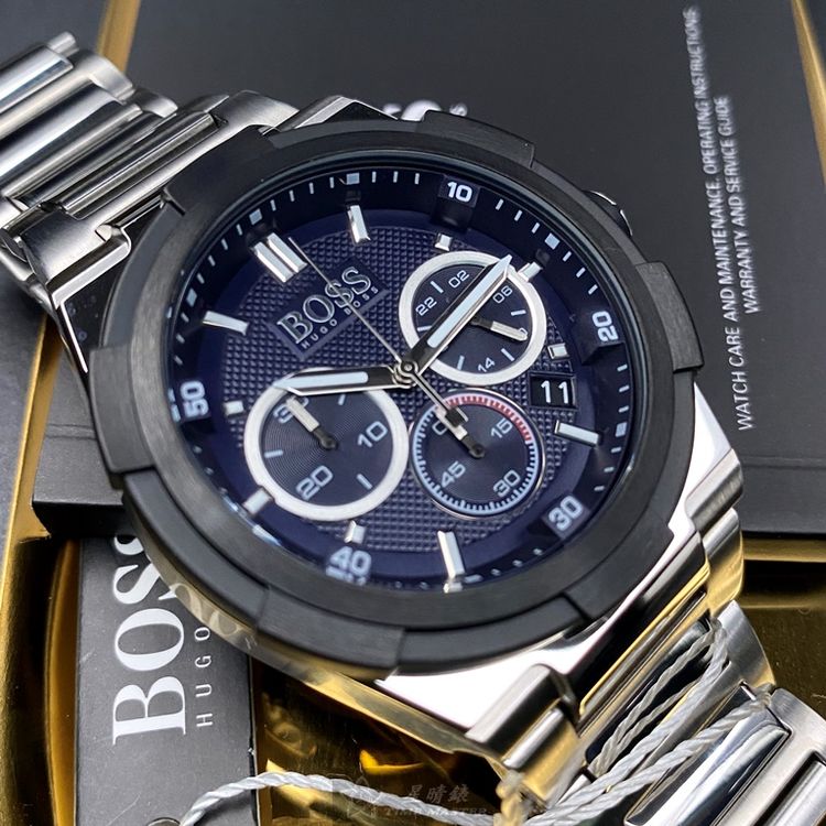 點數9%★BOSS伯斯男錶,編號HB1513360,46mm黑, 銀圓形精鋼錶殼,黑色三眼, 運動錶面,銀色精鋼錶帶款,找尋好久就是這款 ...