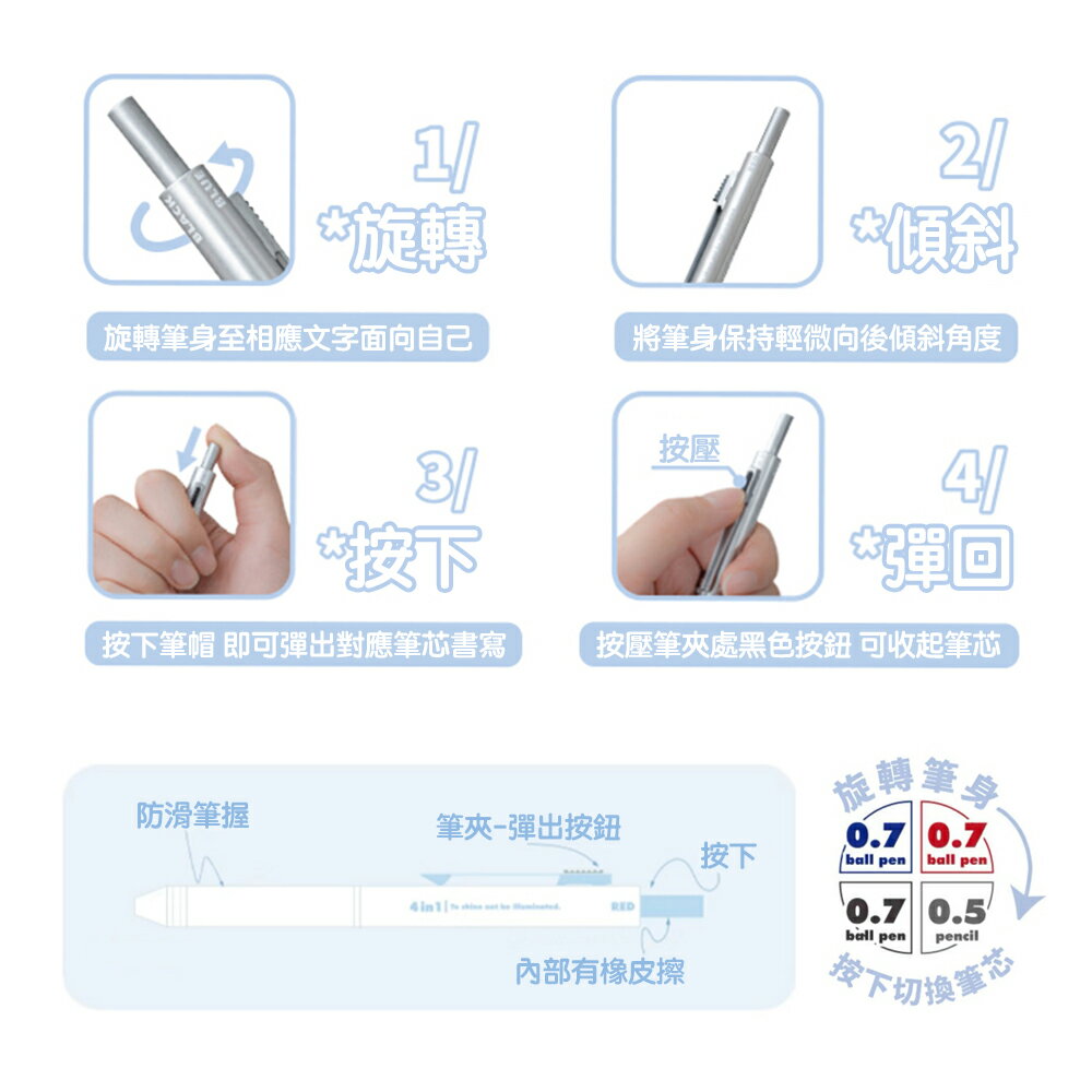 四合一重力感應筆 三色筆芯 自動鉛筆 圓珠筆 油性筆 旋轉筆 原子筆 鋼珠筆 手帳筆【BlueCat】【JC5345】 | BLUECAT直營 ...
