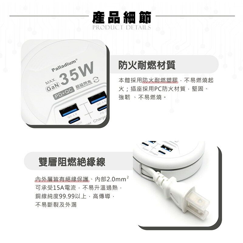【Palladium UB-26】 PD+QC3.0 4Port 35W USB 氮化鎵 超級閃充電源供應器 台灣BSMI認證 | 大和電 ...