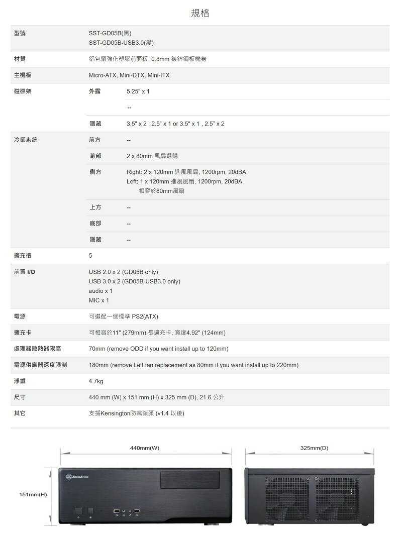 【享最高折300】SilverStone 銀欣 GD05 黑/電腦機殼/SST-GD05B USB 3.0 | 米特3C數位 | 樂天市場 ...