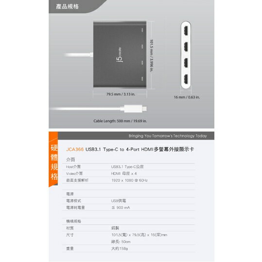 j5create USB-C to 4-Port HDMI 多螢幕外接顯示卡 JCA366 擴充4個HDMI | 富田資訊 | 樂天市場Rakuten