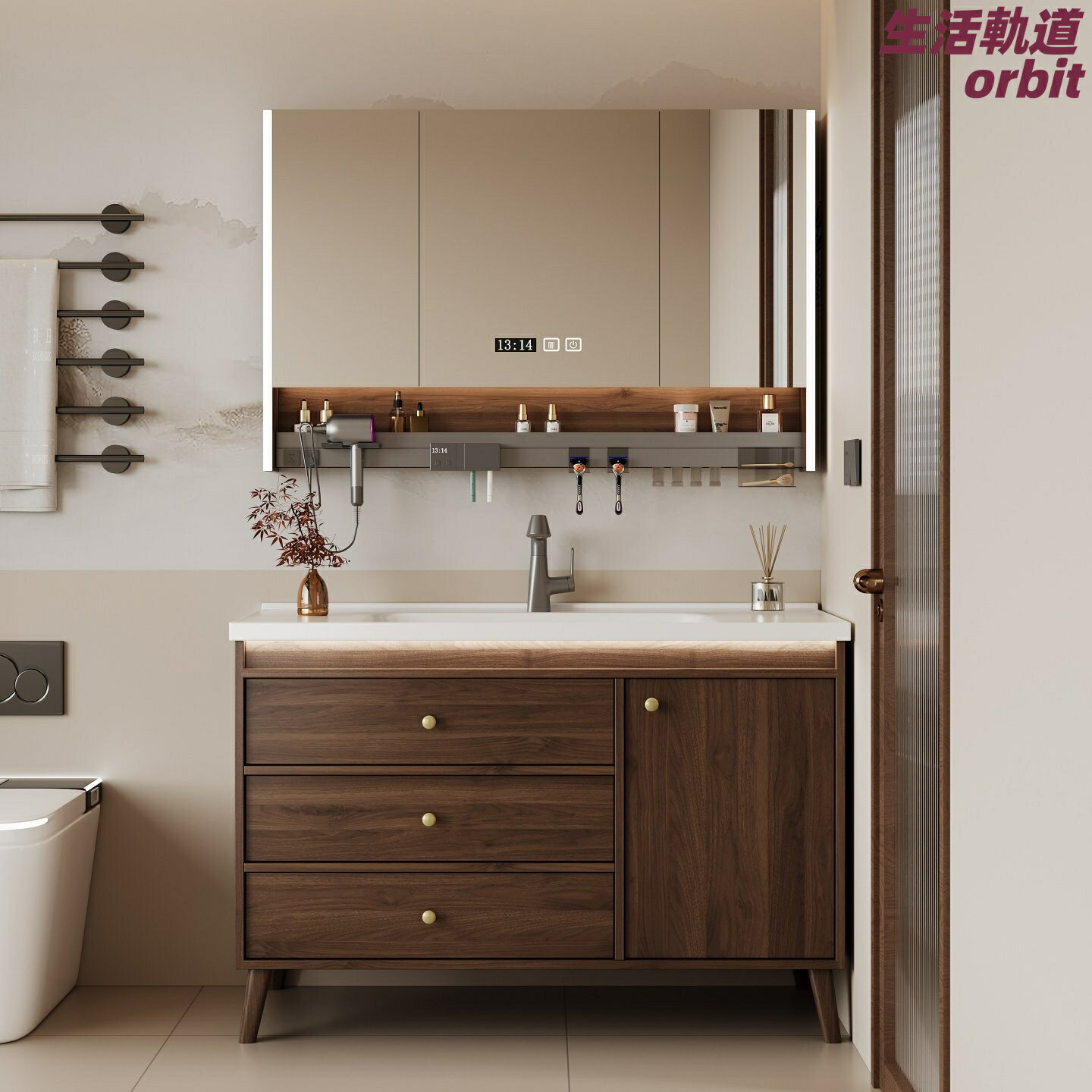 【新中式雅韻】浴室櫃 陶瓷一體盆 洗漱臺 洗手盆櫃 落地式浴室櫃 胡桃木實木櫃體 防潮防黴 大容量儲物 衛生間乾溼區通用 | 生活軌道 ...