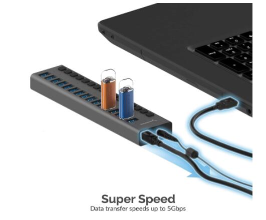 [3美國直購] SABRENT HB-PU16 USB 3.0 鋁製 集線器 Hub 90W 16端口 12V / 7.5A 獨立開關 ...