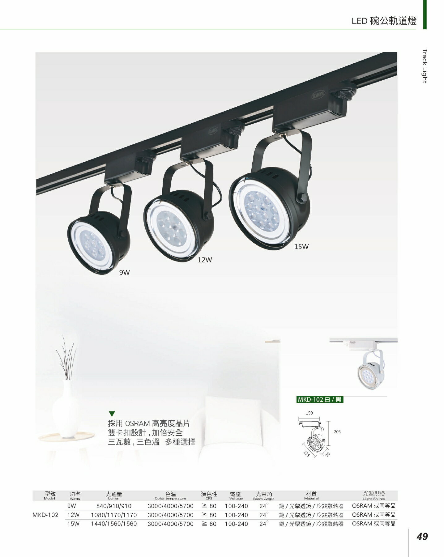 🚛〖經典款 碗公燈〗KAO'S★軌道式 投射燈 AR111 LED 9W 12W 15W全電壓 〖永光照明〗MKD-102SA | 永光照明直營店 | 樂天市場Rakuten