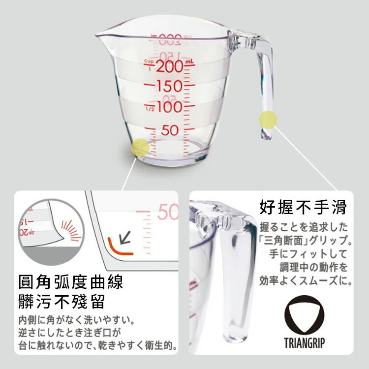 又敗家@日本MARNA雙面刻度右左手皆適200ml中量杯K-649CL(不含環境賀爾蒙-雙酚A(BPA)/耐熱100°C適洗碗機;;杯緣有弧度,倒立晾乾時出水口不觸碰平面)【全館299超取免運 ...