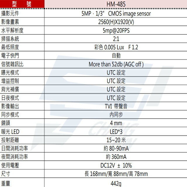 昌運監視器 環名HME HM-485 500萬 TVI 同軸音頻白光槍型攝影機 距離可15-20M | 昌運監視器官方旗艦店直營店 | 樂天 ...