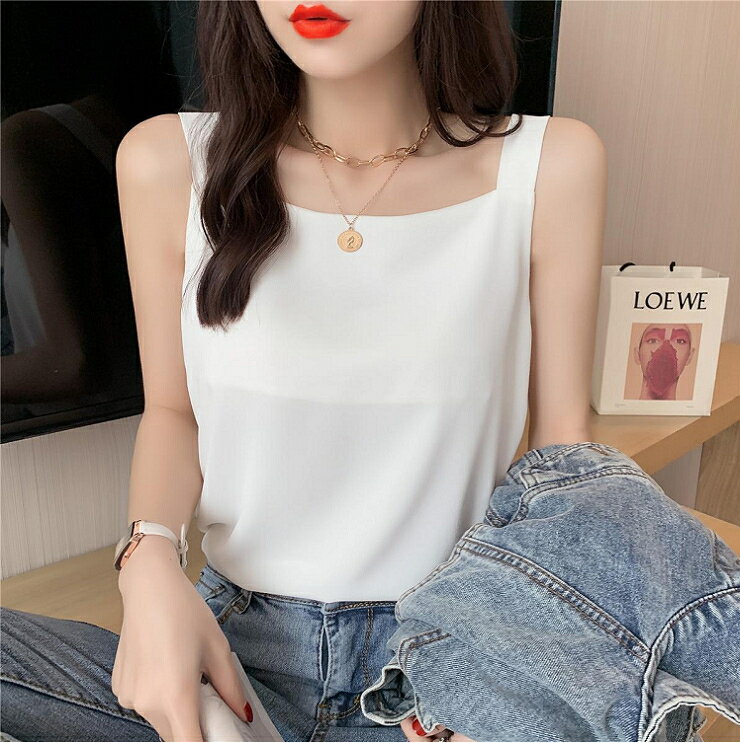 芳心恬美．素色百搭方領絲滑雪紡吊帶背心 - shiny藍格子【V3819】 | shiny藍格子直營店 | 樂天市場Rakuten