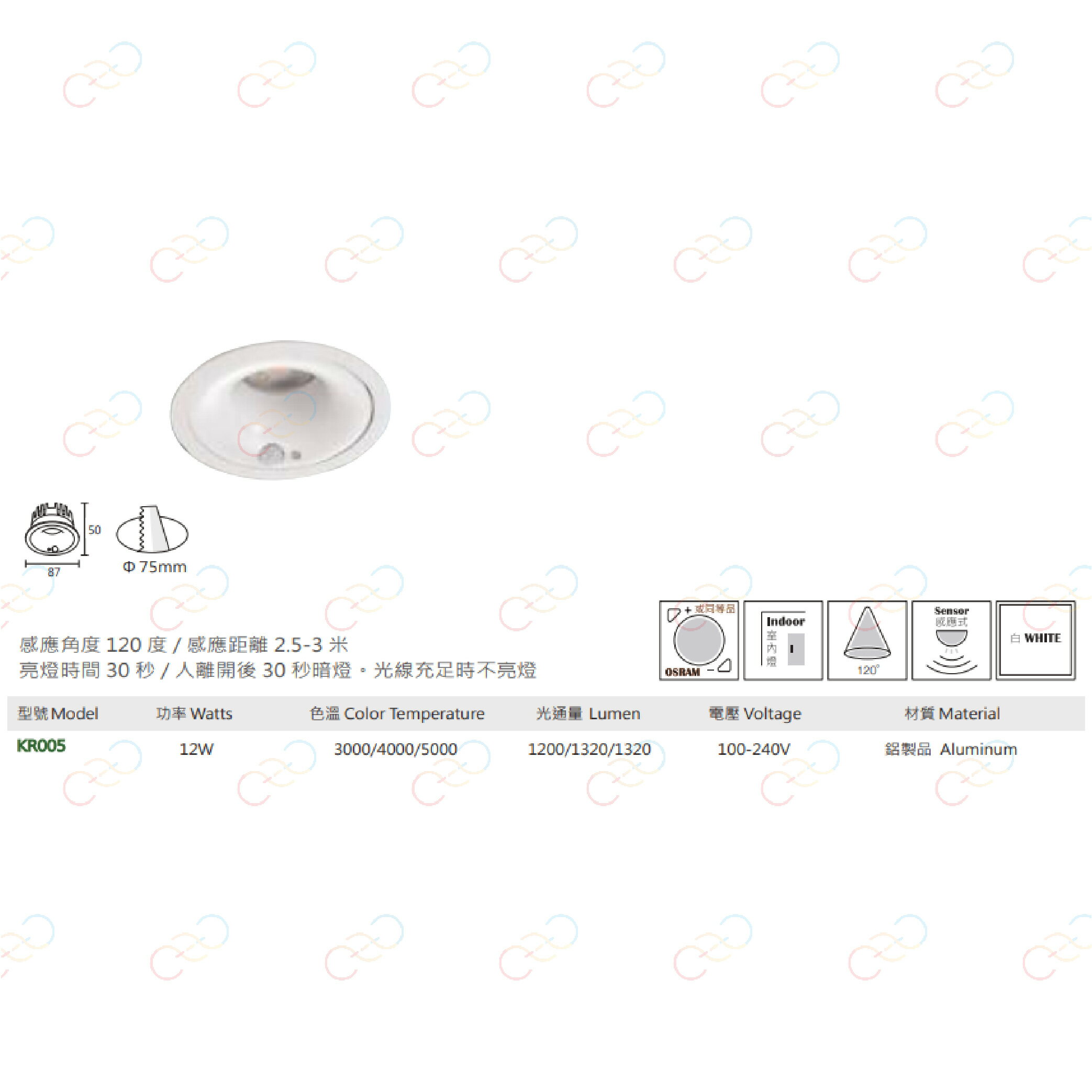 (A Light)附發票 KAOS LED 7.5cm 感應崁燈 12W 門口燈 車庫燈 玄關燈 感應燈 梯間燈 嵌燈 | A Light專業照明 | 樂天市場Rakuten