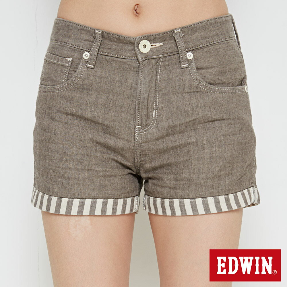 EDWIN MISS 503反摺條紋棉麻短褲-女款 咖啡 | EDWIN官方旗艦店直營店 | 樂天市場Rakuten