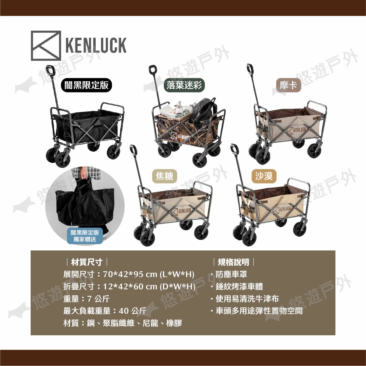【KENLUCK】MINI 多功能折疊手拉推車 Wagon 焦糖 摩卡 沙漠 落葉迷彩 闇黑限定版 露營 悠遊戶外 | 悠遊戶外露營生活館直營店 | 樂天市場Rakuten