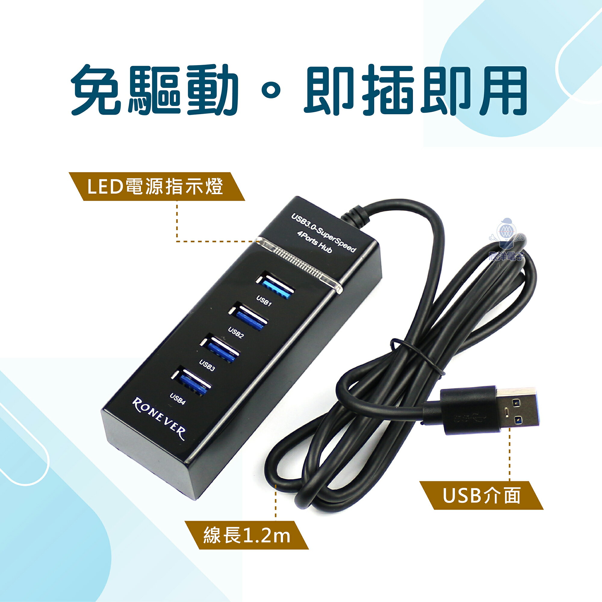 欣洋電子 ※ RONEVER 向聯 USB3.0 4埠HUB集線器 (PC360X) 適用隨身碟 鍵盤 滑鼠 網路攝影機 列表機 | 欣洋電子生活館直營店 | 樂天市場Rakuten