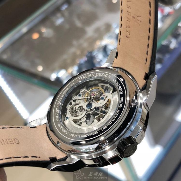 點數9%★MASERATI手錶,編號R8821119007,46mm玫瑰金圓形精鋼錶殼,寶藍色鏤空, 運動錶面,寶藍真皮皮革錶帶款,賭場限量款 ...