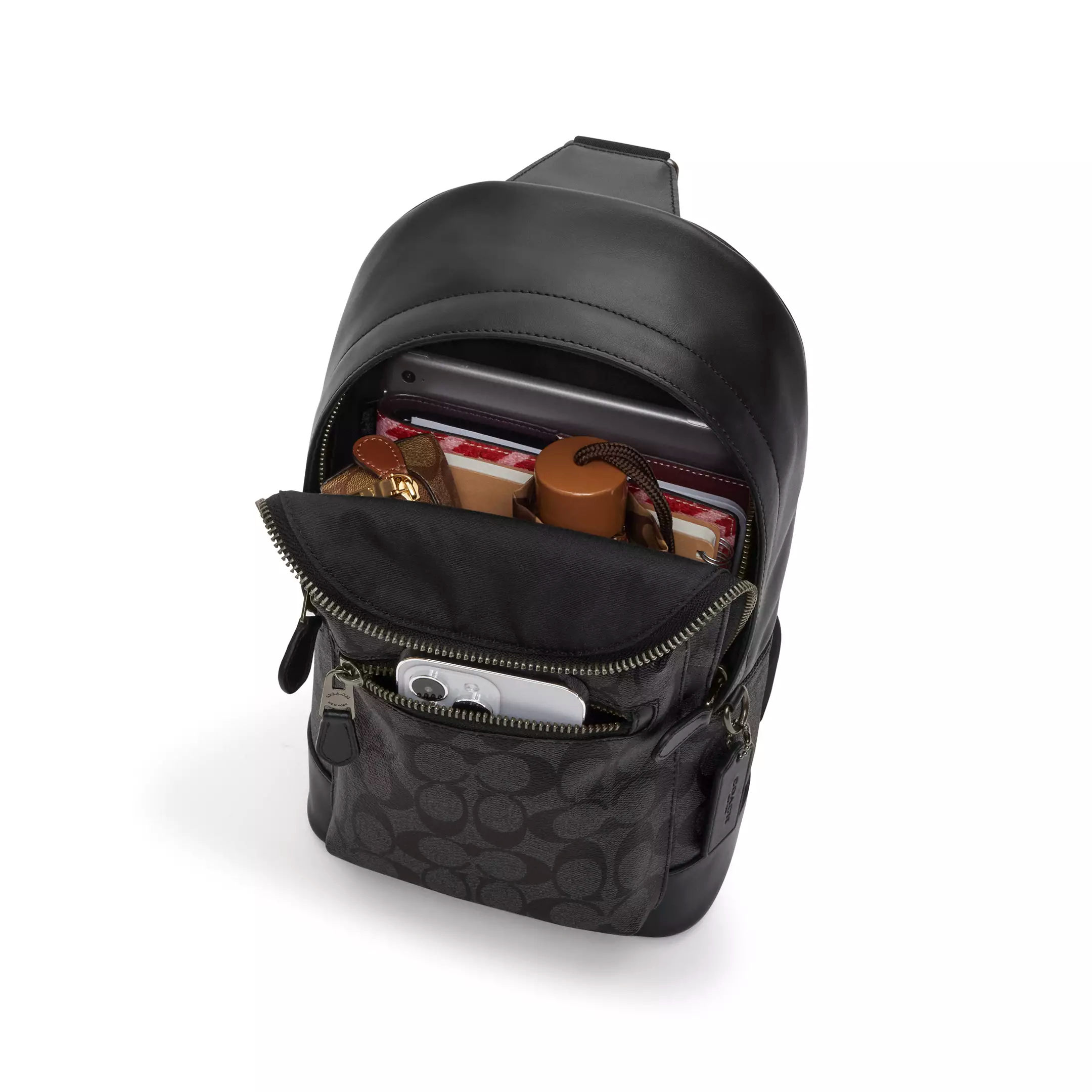 精選★COACH West19 經典老花拉鍊開合 皮革 男款小號單肩斜跨斜背包 胸包 C2853~【購物節優惠★菲尼斯 國際精品↘3折起 ...