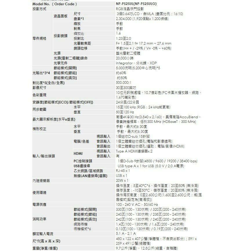 P525UL NEC 4K輕巧LCD投影機 5200流明 1920x1200/WUXGA/三年保固/悅適 | 悅適影音教學導覽用品 | 樂天 ...