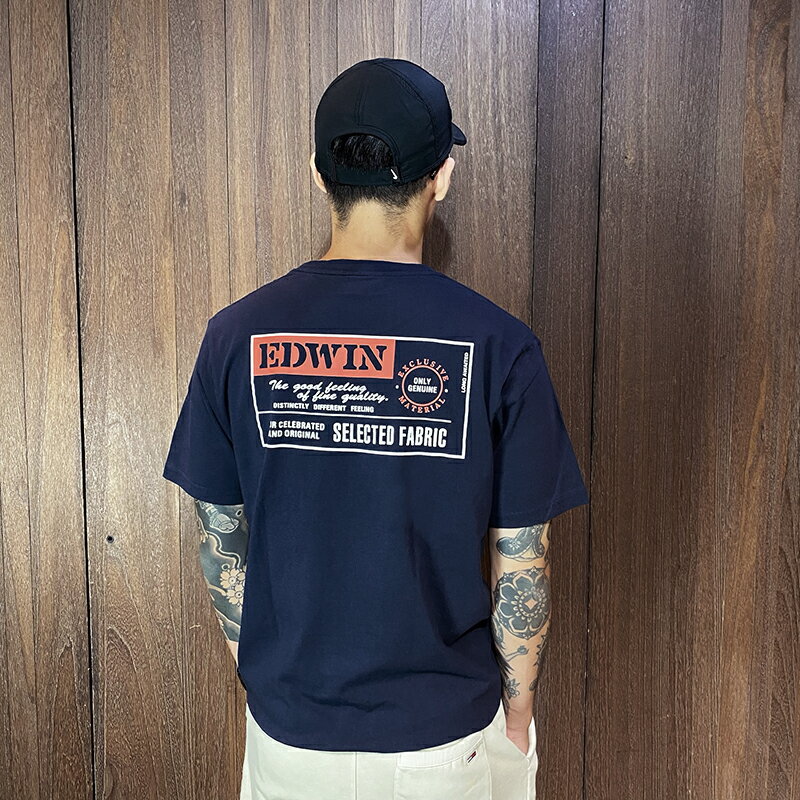 美國百分百【全新真品】EDWIN 愛德恩 短袖 棉質 T恤 休閒 上衣 logo 短T 深藍 CN94 | 美國百分百直營店 | 樂天市場Rakuten