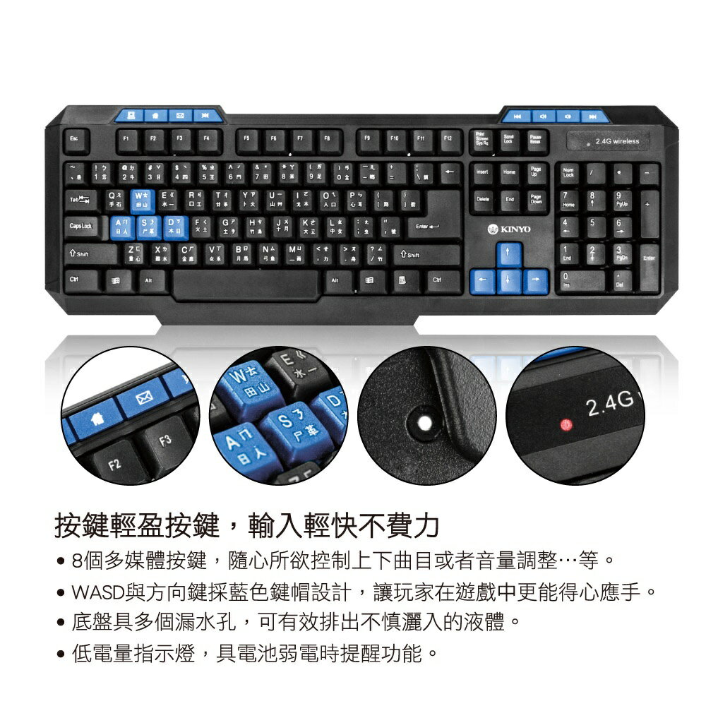 【KINYO】2.4GHz無線鍵鼠組 (GKBM-881) | KINYO 官方旗艦店 | 樂天市場Rakuten