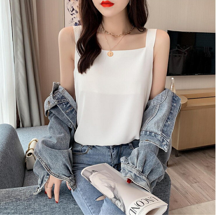 芳心恬美．素色百搭方領絲滑雪紡吊帶背心 - shiny藍格子【V3819】 | shiny藍格子直營店 | 樂天市場Rakuten