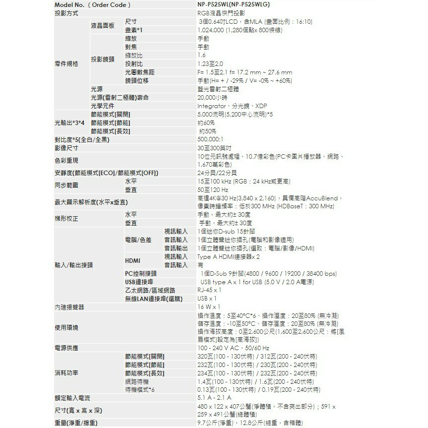 P525WL NEC 4K輕巧LCD投影機 5200流明 1280x800/WXGA解析/三年保固/悅適 | 悅適影音教學導覽用品 | 樂天 ...