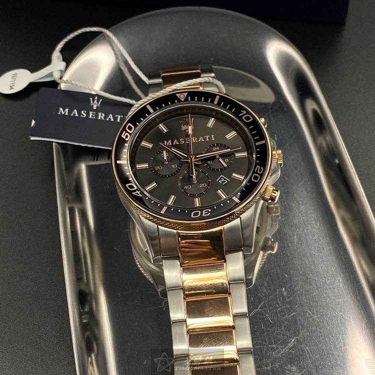 點數9%★MASERATI瑪莎拉蒂男錶,編號R8873640002,44mm玫瑰金, 古銅色圓形精鋼錶殼,古銅色三眼, 運動, 可旋轉錶面 ...