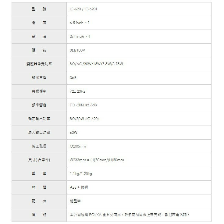 IC-620/IC-620T POKKA 6.5吋 美型無邊框磁吸式 吸頂喇叭/嵌頂喇叭(超薄型) | 悅適影音教學導覽用品 | 樂天市場 ...