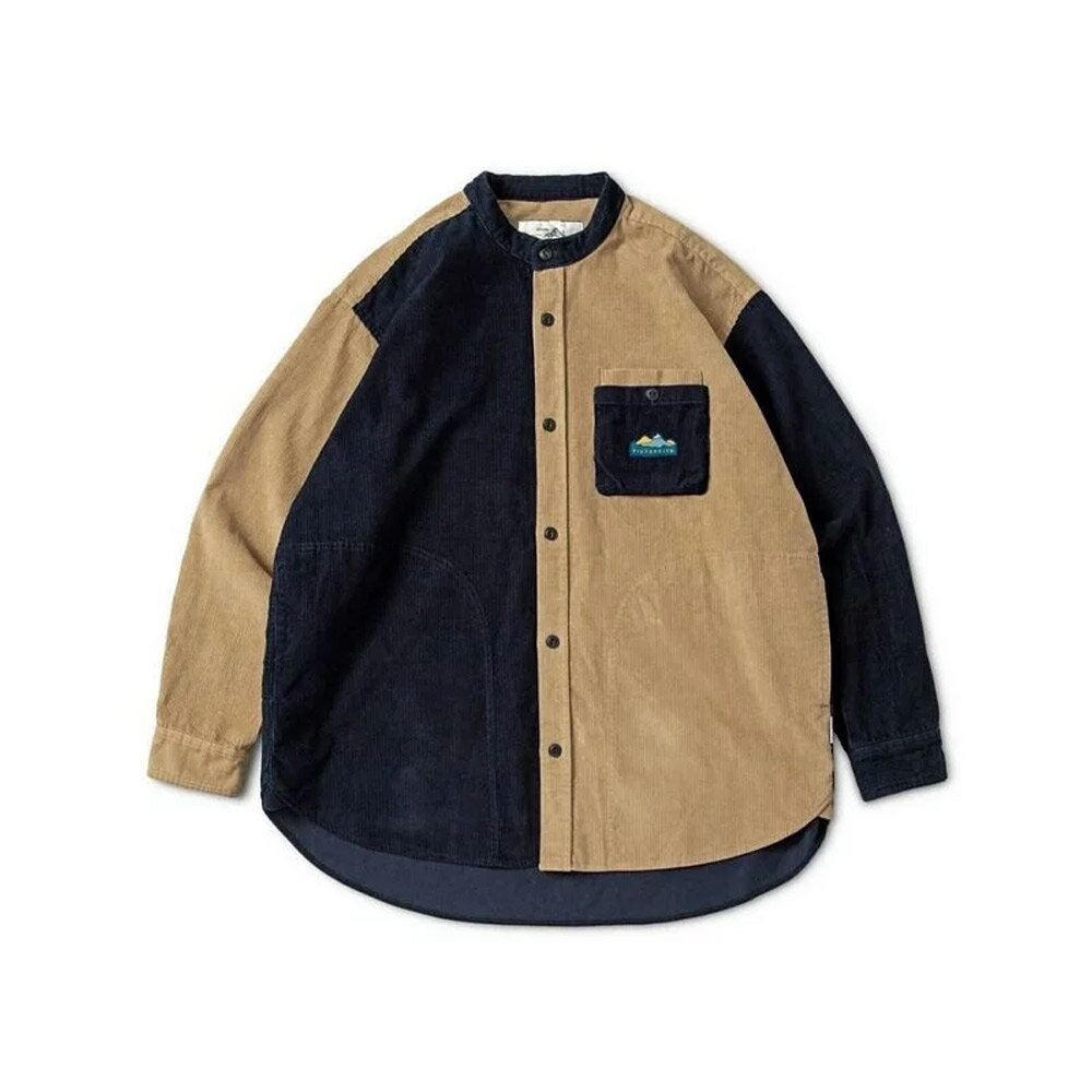 【全館滿額折】 Filter017 Color-Blocked Corduroy Henley Long Sleeve Shirt 藏蘭卡其 ...