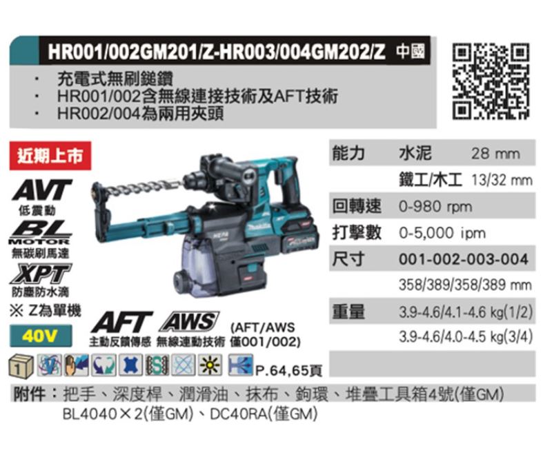 MAKITA 牧田 HR001G 充電式鎚鑽 HR001GZ HR001GM201 HR001 | 台灣牧田五金行 | 樂天市場Rakuten