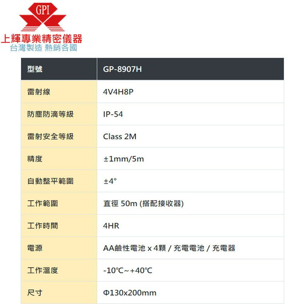 【台北益昌】來電最低 GPI 全自動 雷射水平儀 GP 8907H (紅光) 電子式 4V4H8P | 台北益昌電動工具建材五金百貨 | 樂天市場Rakuten