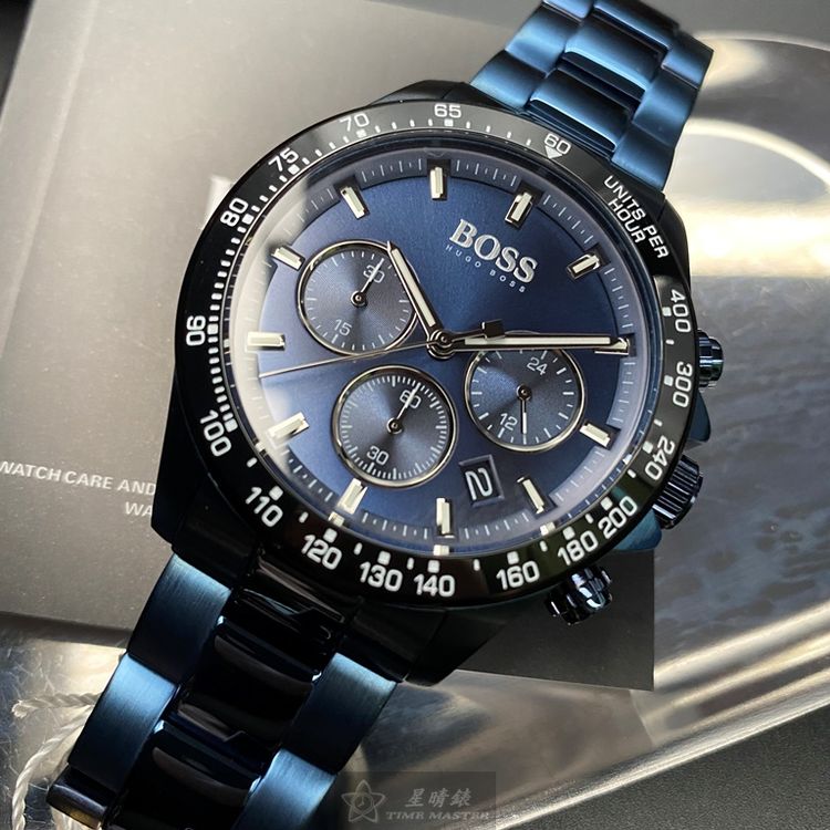 點數9%★BOSS手錶,編號HB1513758,42mm寶藍圓形精鋼錶殼,寶藍色三眼, 時分秒中三針顯示, 運動錶面,寶藍精鋼錶帶款,曠世鉅作 ...