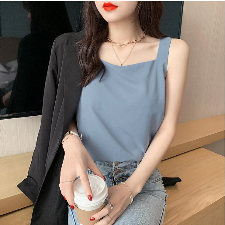 芳心恬美．素色百搭方領絲滑雪紡吊帶背心 - shiny藍格子【V3819】 | shiny藍格子直營店 | 樂天市場Rakuten