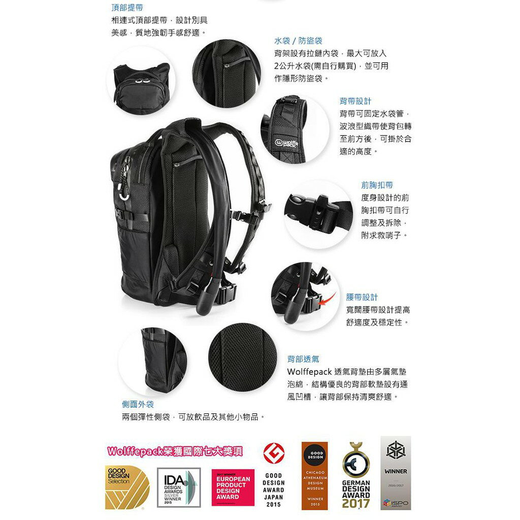 Wolffepack 休閒樂活旋轉後背包 Summit 16L +2L 運動水袋 含相機2110內袋 寬闊腰帶設計 | 帕樂斯 Palace ...