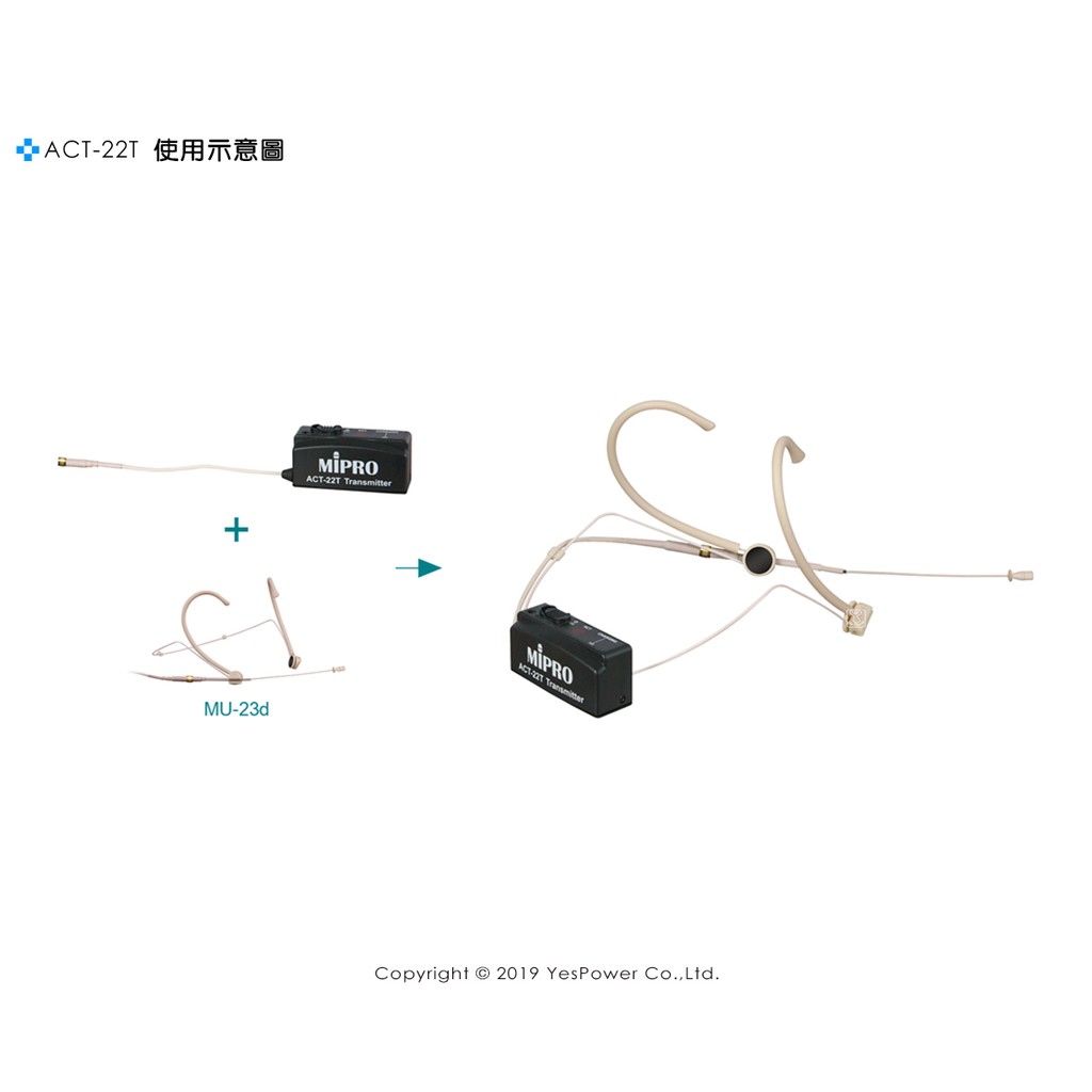 ACT-22T+MU-23d耳掛麥克風 MIPRO 專業頭戴式超迷你發射器/UHF自動對頻/鋰聚電池/6小時電力/台灣製 | 悅適影音教學導覽 ...